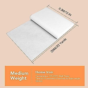 CAREGY 12 inch X 22 Yards Iron-On Fusible Interfacing Medium Weight White Non-Woven Polyester Single-Sided Interfacing for Crafting Quilting Sewing DIY Crafts Supplies