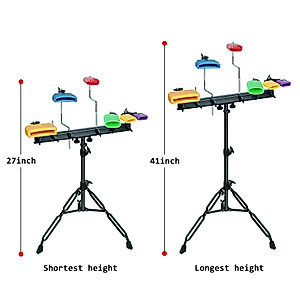 MUSCELL Jam Block Set Percussion Stand - Complete with Heavy Duty Mounting Bracket and Stand Included, 6 Different Coloured Jam Blocks Ideal for Professional Band, Beginners and Adults