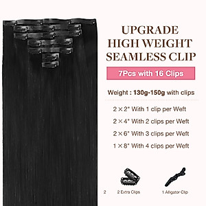 GOO GOO Clip in Hair Extensions Real Human Hair, Remy Human Hair Extensions Clip ins for Women, Natural Human Hair, 20inch 150g 7Pcs, 1B Natural black