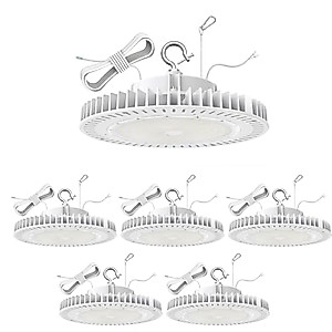200W LED UFO High Bay Light, White, 5000K, 100-277VAC, Commercial Bay Lighting, 0-10V Dimmable, Industrial High Bay, LED UFO Light for Warehouse, Shop, Garage UL/cUL and DLC Listed (6-Pack)