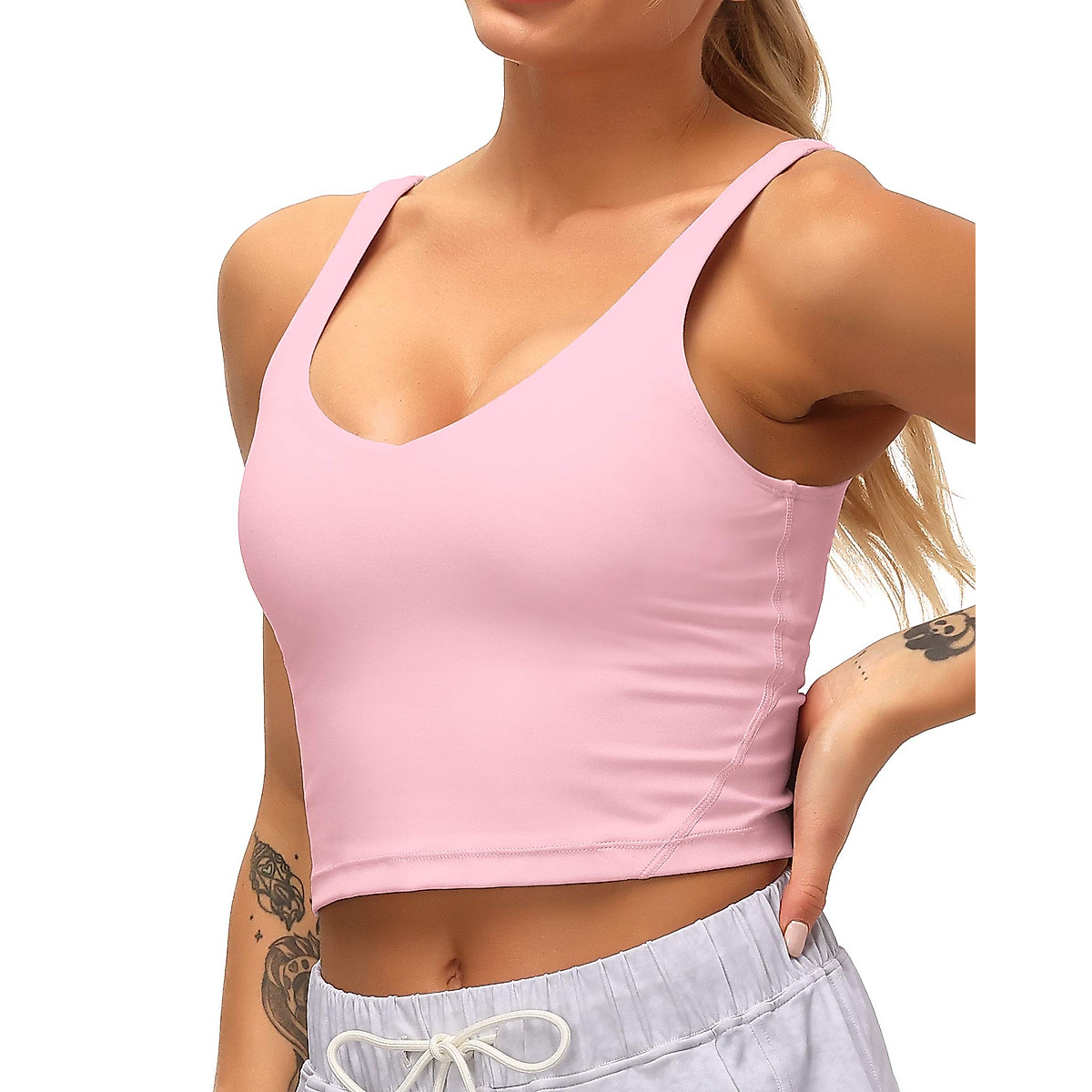 Dragon Fit Sports Bra for Women Longline Padded Bra Yoga Crop Tank Tops Fitness Workout Running Top (Medium, Pink)