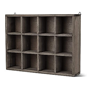 Flexzion Floating Shelf - Brown Wood Wall Mounted Freestanding Shelving Unit Wooden Wall Shelf 12 Compartment Slot Shadow Box, Showcase Display Organizer Shelf Vertical/Horizontal