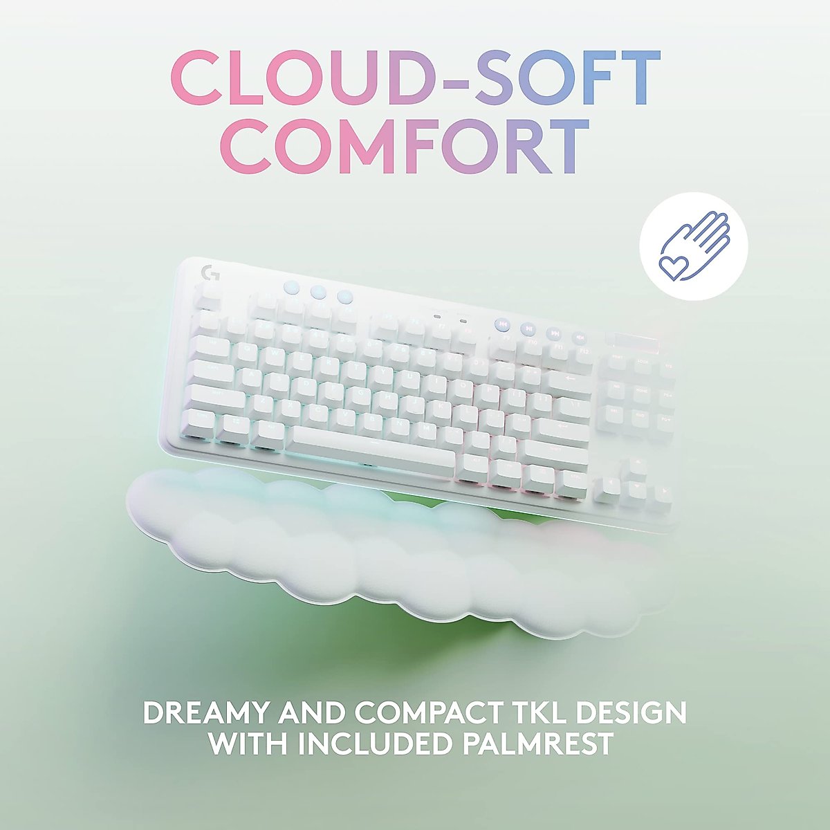 Logitech G715 Wireless Mechanical Gaming Keyboard with LIGHTSYNC RGB, LIGHTSPEED, Tactile Switches (GX Brown), and Keyboard Palm Rest, PC/Mac Compatible - White Mist
