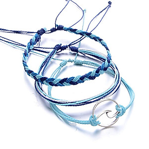 kelistom Handmade Braided Wax Rope Adjustable Strand Wrap Bracelet Set Waterproof Wave Shell Charm Stretch Knot String Thread Bracelets Friendship Jewelry