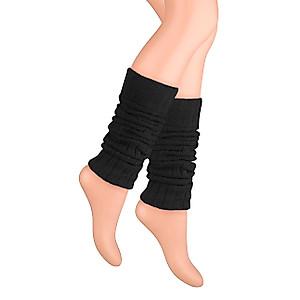 SERIMANEA Wool Knit Long Leg Warmers for Women and Girls, Warm and Comfortable, Black, Winter Ankle Cuffs, Medium Size, Max Circumference 14.5" and Calf Length 23.6"