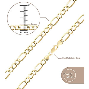 Jewelry Atelier Gold Chain Necklace Collection - 14K Solid Yellow Gold Filled Figaro Chain Necklaces for Women and Men with Different Sizes (2.8mm, 3.7mm, 4.7mm, 5.6mm)