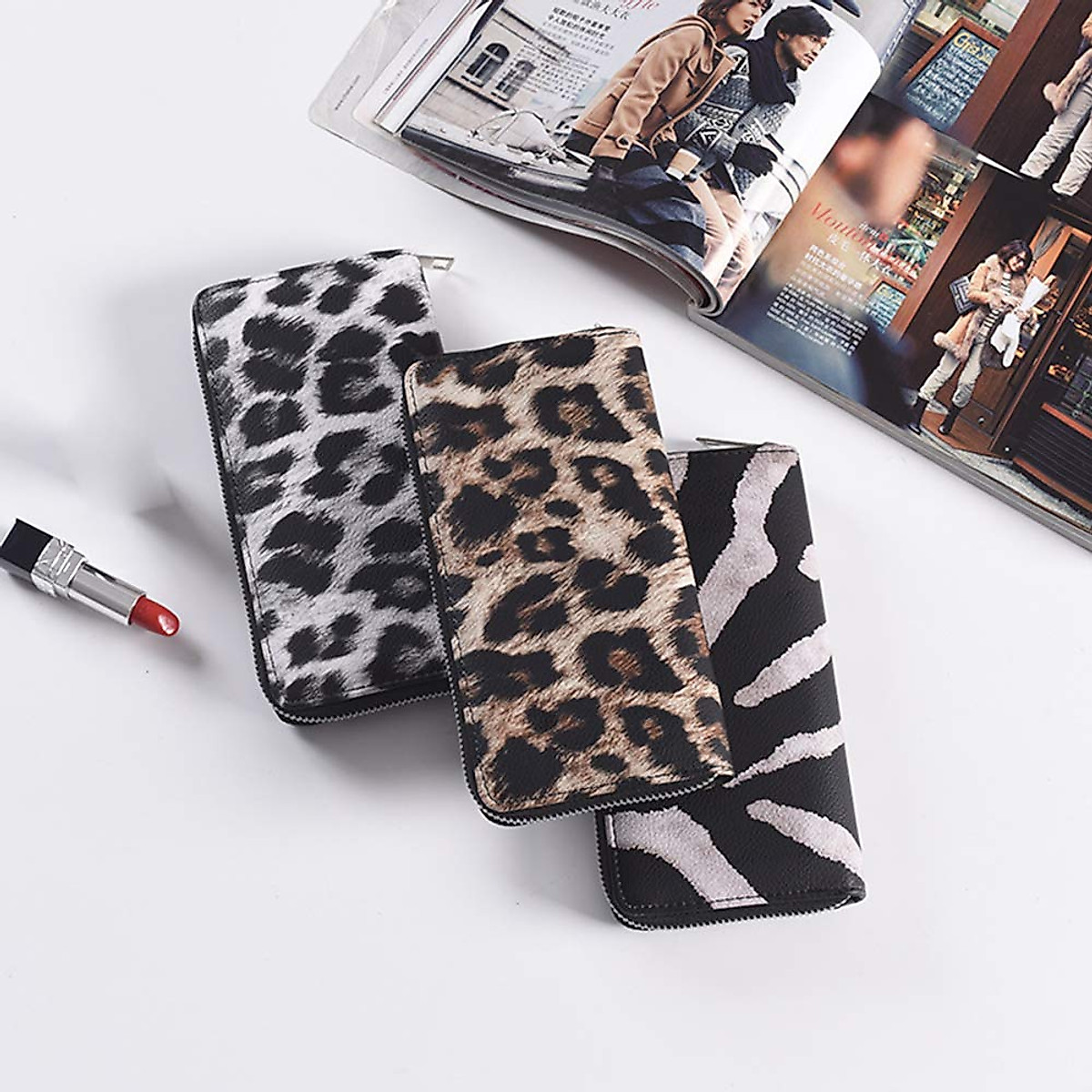 Onsinic Womens Zip Purse Long Sexy Leopard Pu Leather Wallets Leather Handbags