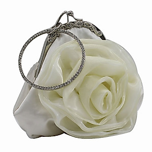 Kingluck Silk Flower Slot Pocket Hasp Totes Frame Women Kingluck Flower Evening Handbags/Clutches In Wedding Handbag (white)