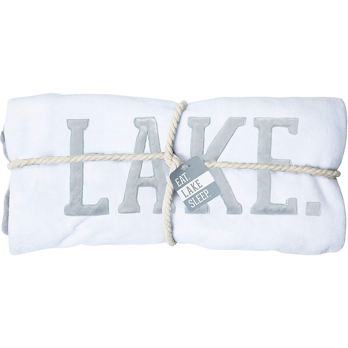 Pavilion Gift Company 30 x 40 Inch Striped White & Gray Royal Plush Baby Blanket Eat. Lake. Sleep, Grey