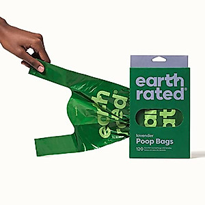 Earth Rated Dog Poop Bags with Handles, New Look, Easy Tie and Guaranteed Leakproof, Lavender Scented, 120 Handle Bags