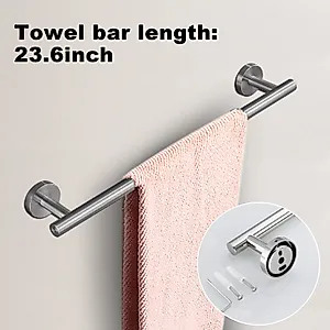 Toptowel Bathroom Towel Rack Set - 8 Pieces, Includes 2 Packs 23.6 inch Towel Bar, Hooks, Rings, Toilet Paper Holder - Brushed Nickel