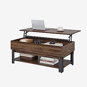 Novilla Modern Lift Top Coffee Table with Storage for Living Room Wodden Lift Tabletop Dining Table with Hidden Compartment and Metal Frame 40 Inch, Walnut