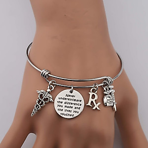 AKTAP Pharmacist Pharmacy Gift Never Underestimate The Difference You Made Rx Pharmacist Bracelet Pharmacy Tech Jewelry Pharmacist Retirement Gift (Rx Pharmacist Bracelet)