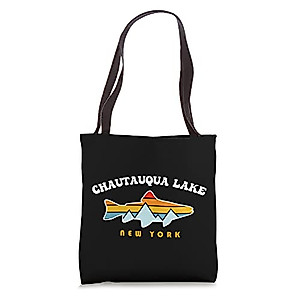 Chautauqua Lake New York NY Retro Sunset Fishing Tote Bag