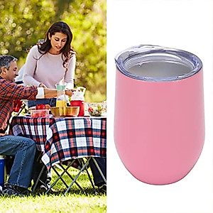 Rayrit 12oz 304 Stainless Steel Vacuum Insulated Cups, Eggshell Cup U Shape Tumbler Cups with Lid, Double Layer Insulation Wine Cup Big Belly Cup for Home Outdoors Drinks Coffee Wine Cocktails (Pink)