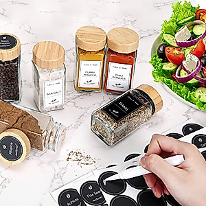 CUCUMI 25pcs Spice Jars with Labels 4oz Glass Spice Bottles with Bamboo Lids, Silicone Collapsible Funnel, Test Tube Brush and Chalk Marker, Seasoning Containers for Spice Rack, Cabinet and Drawer
