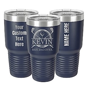 Customized Tumbler 30oz with Straw, Personalized Tumbler with Custom Name Text Engraved in USA - Basketball, Tennis, Soccer, Golf, Football Sport Player, Coach, Father Gift (Navy Blue)