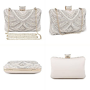 UBORSE Women Evening Clutch Bags Vintage Wedding Purse Beaded Bags Cocktail Party Bridal Prom Handbag for Women（Apricot）