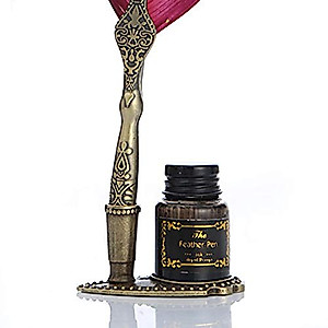 tegongse Sprinkle Gold Vintage Feather Quill Dip Pen Set, Calligraphy Fountain Pen in Gift Box