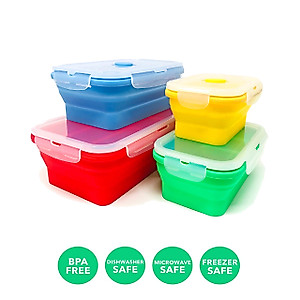 2 Set of 4 Collapsible Silicone Food Storage Container, Leftover Meal box For Kitchen, Bento Lunch Boxes, BPA Free, Microwave, Dishwasher and Freezer Safe. Foldable Design Saves Your Space.