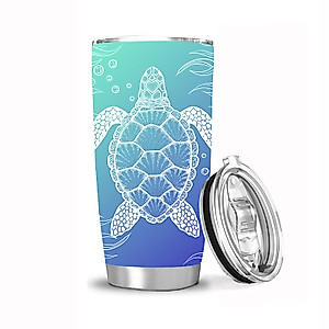 Cute Sea Turtle 20 oz Tumbler with Lid, Vacuum Insulated Tumblers Cup for Birthday Festival Gifts for Men Women