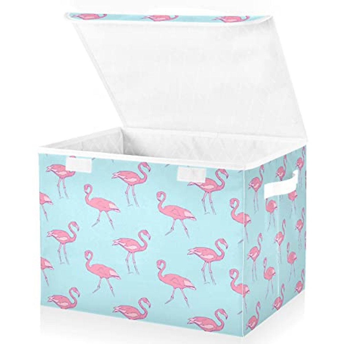 Kigai Beautiful Pink Flamingo Storage Bins with Lids and Handles 17x13x12 In Foldable Fabric Storage Basket Toys Clothes Organizer for Shelves Closet Home Bedroom Office