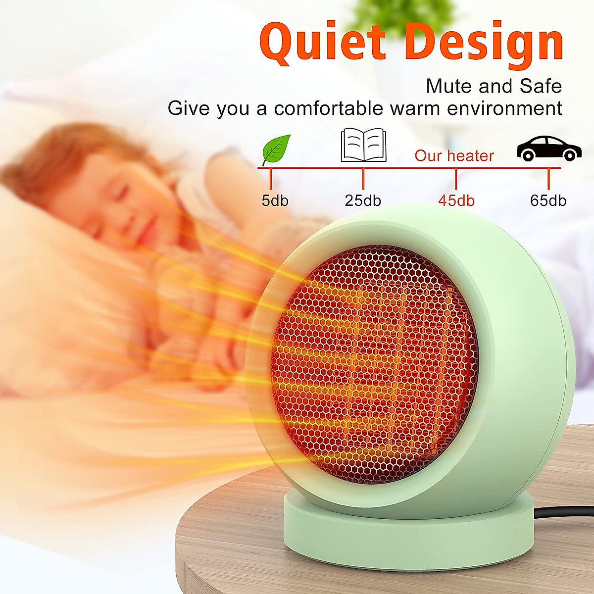 Coolfor Space Heater,PTC Ceramic Electric Desktop Heater High Output Fan for Home Bedroom Office Desk Indoor Use(Green)