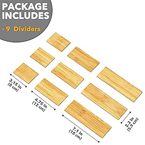 SpaceAid Bamboo Drawer Dividers with Inserts and Labels, 4 Dividers with 9 Inserts (17-22 in), 6 Dividers with 12 Inserts (17-22 in)