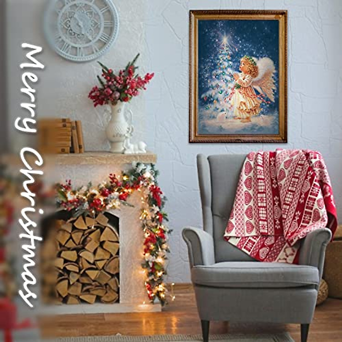 LazyFold Christmas Diamond Painting Kits,Full Drill Round Diamond Art Angel Praying Winter Diamond Painting for Adults Beginners,Christmas Gift,Wall Decor(12"x16")