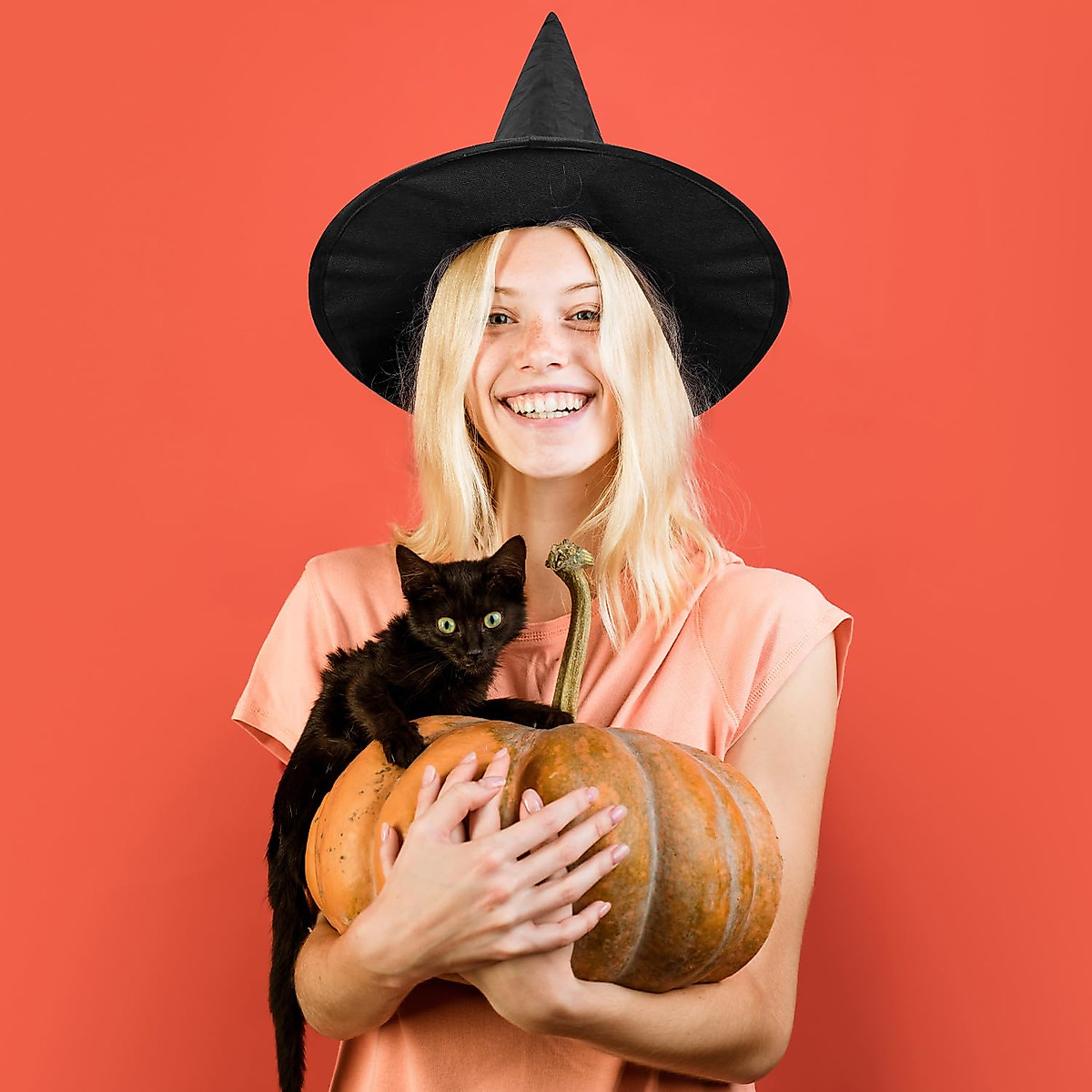 SATINIOR 4 Packs Halloween Witch Hats Witch Costume Accessory for Halloween Party, Black