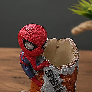YXuan Spider-man Pencil Holder,MultiFunctional Simplicity Desktop Office Pen Container Desk Decorations Man boy Girls Gadgets Stationery Storage Box Unique Gifts for Spiderman Fans (Round shape)