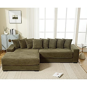 Left Facing Oversized Modular Sectional Sofa Two-Piece Cloud Couch with Extra Wide Chaise Lounge, Corduroy Upholstered L Shaped Loveseat Sofa&Couches for Living Room Apartment