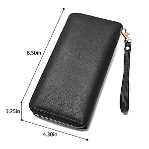 WOZEAH Women's RFID Blocking PU Leather Zip Around Wallet Clutch Large Travel Purse (A black)