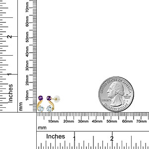 Gem Stone King 14K Yellow Gold Sky Blue Aquamarine and Purple Amethyst Earrings For Women |0.64 Cttw | Gemstone Birthstone | Round 4MM and 3MM