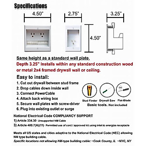 PowerBridge TWO-PRO-6 Dual Power Outlet Professional Grade Recessed In ...