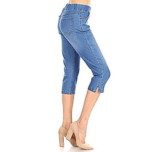 Women's Capris Jean Skinny Pull-On Denim Capri Pants for Women Cropped Jeans Size XL Blue Denim