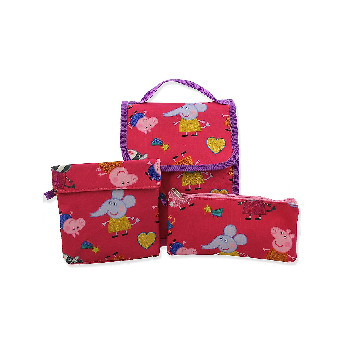 Peppa Pig Girls 5 piece Backpack and Lunch Bag School Set (One Size, Pink/Purple)