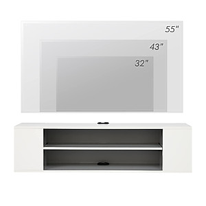WAMPAT White Floating Entertainment Center for Wall, Floating TV Shelf Wood Media Console Storage TV Cabinet Hutch Under TV for Living Room, White, 39.4 Inch