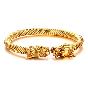 Mgutillart Punk Rock Titanium Steel Animal Dragon Head Cuff Bracelet