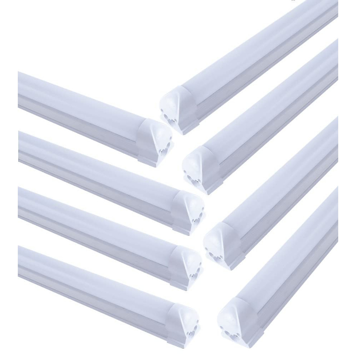 WAHADI 8-Pack T8 4FT LED Shop Light Fixture 24W 4 Foot Integrated TubeLight, Milky Cover 6000K Daylight Single Strip Indoor Connectable Lamp