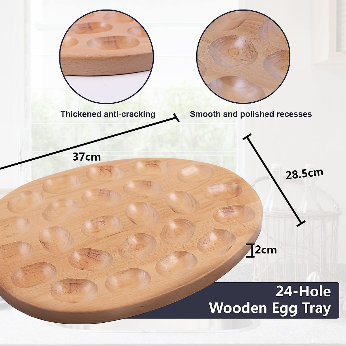 24-Hole Egg-Shaped Deviled Egg Platter, Reversible Wooden Egg Tray,Grilled Cheese Serving Holder, Birthday Celebration, Easter, Thanksgiving
