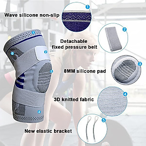 RESLTALY Compression Knee Sleeves 2Pc,Knee Brace Support Men&Women Patella Gel Pad Side Spring Stabilizer,For Pain Relief ACL MCL Arthritis Meniscus and Basketball Weightlifting Running Workout Gym. (GRAY, Small)