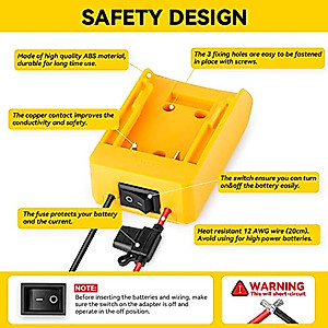 Ecarke Power Wheels Adapter Battery Adapter for DeWalt 20V Max Battery 18V,for DIY Ride On Truck, Robotics,RC Toys 12 Gauge Robotics with Fuse & Switch Power Convertor Dock Power Connector（1 Pcs）
