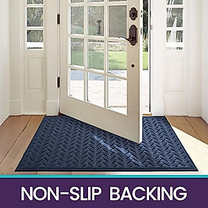 DEXI Front Door Mat Outdoor Entrance Doormat Heavy Duty Floor Rug, Waterproof Low-Profile,17"x29", Navy Wave