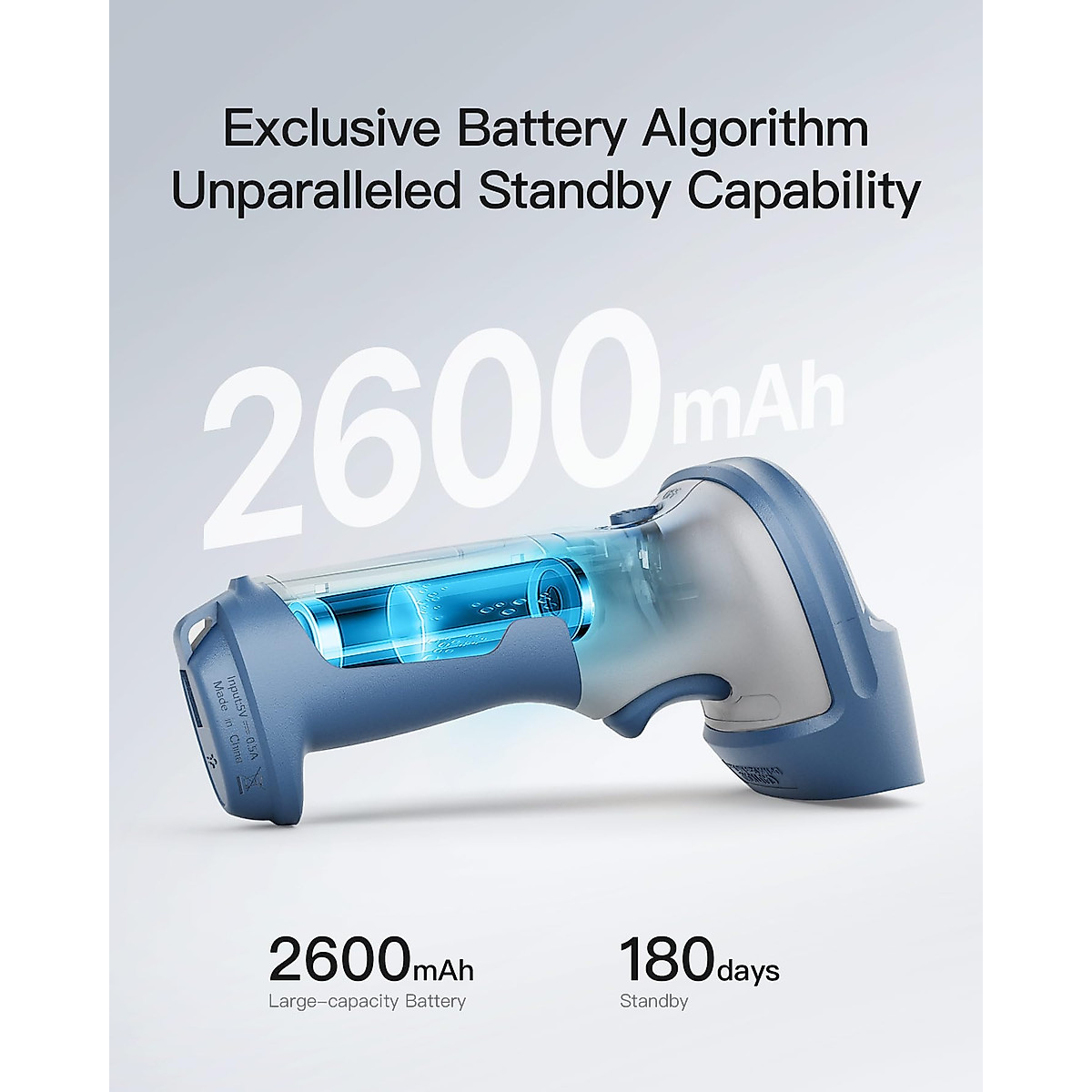 Inateck Bluetooth Barcode Scanner, 2D Wireless Barcode Scanner, Bluetooth 5.0 and 2.4Ghz Adapter, 3 in 1 Reader, Support GS1 Barcode, BCST-73 Blue White