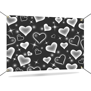 Mocsicka Black Heart 2000s Backdrop for Photoshoot Old School Photography Background 2000s Heart Valentine's Day 90s Banner Photo Booth Studio