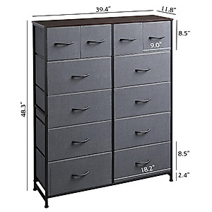 WLIVE Tall Dresser for Bedroom with 12 Drawers, Dressers & Chests of Drawers, Fabric Dresser for Bedroom, Closet, Fabric Storage Dresser with Storage Drawers, Steel Frame, Wood Top, Dark Grey