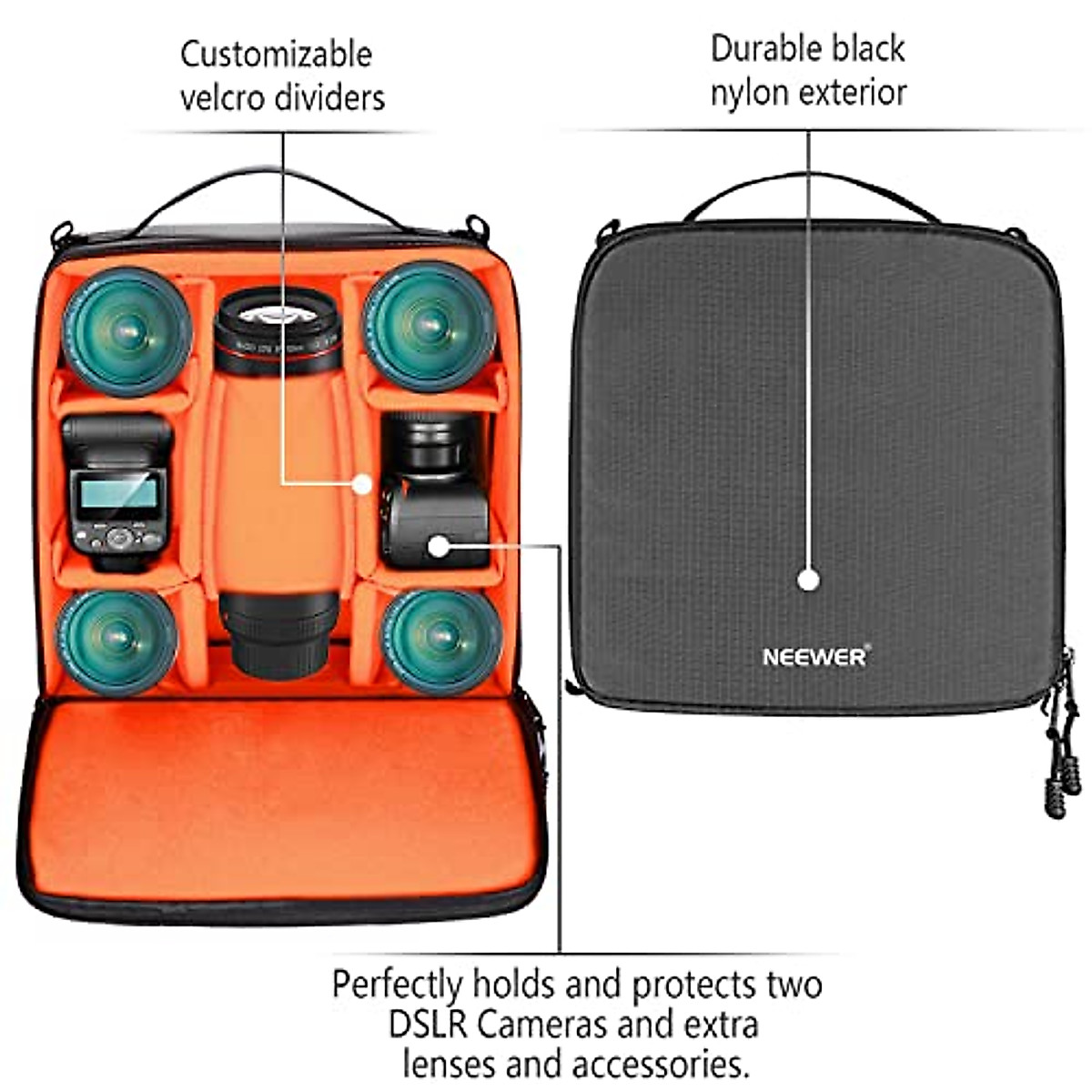 Neewer® Flexible Partition Camera Padded Bag Insert Protection Handbag for SLR DSLR Mirrorless Cameras and Lenses,Flash Light,Radio Trigger,Battery and Charger,Cables and Other Camera Accessories