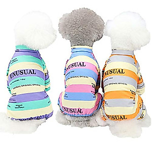 3 Pack of Small Dog Shirt Letter Print Stripe Short Sleeve Green PJS Jumpsuit Soft Lightweight Cotton Onesies for Pet Dog Puppy Cat Apparel Clothes S