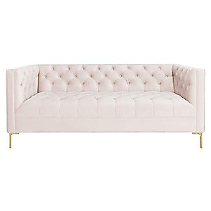 Safavieh Couture Home Vydia Glam Blush Pink Velvet and Gold Tufted Sofa